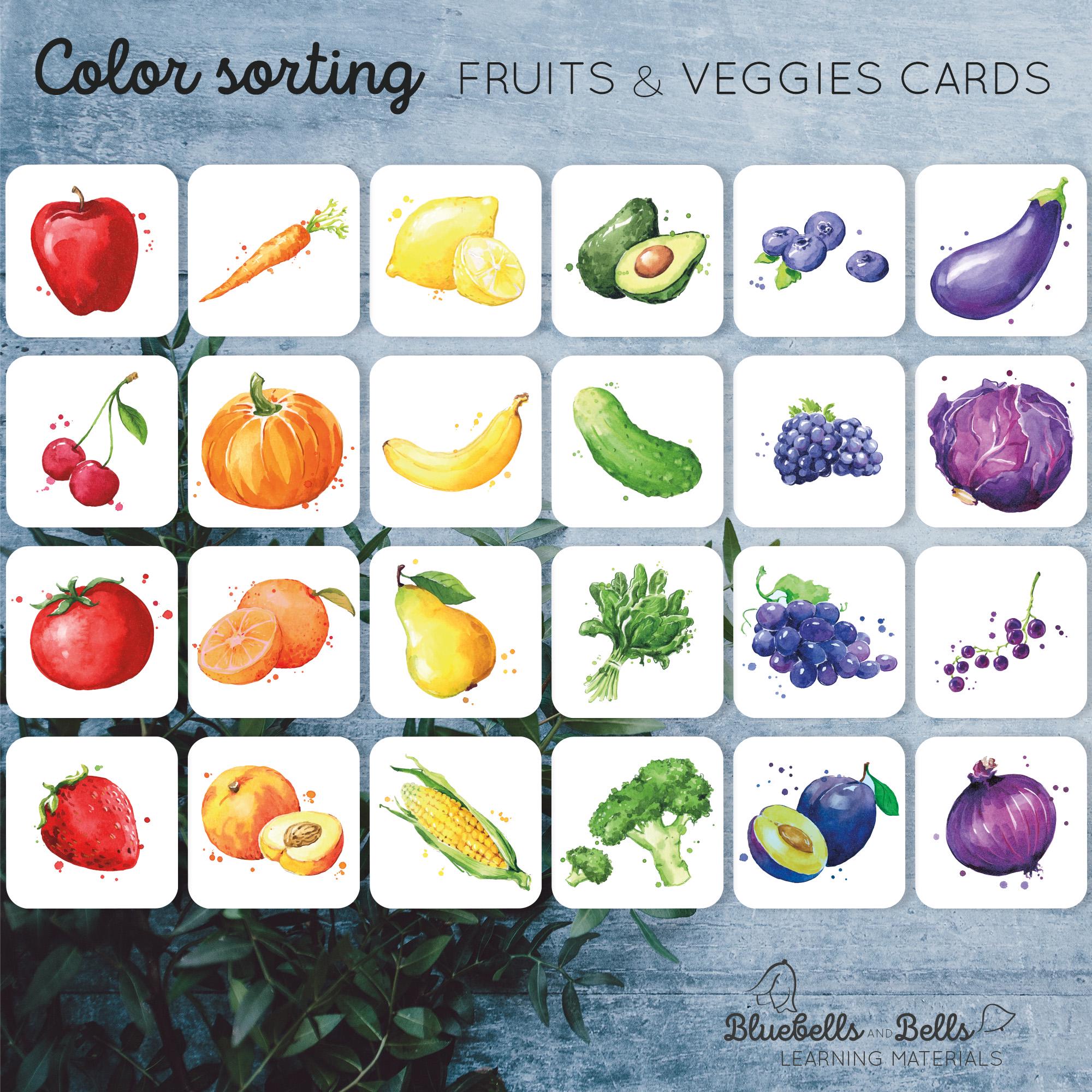 Color Matching Printable Fruits and Veggies. Toddler Sorting Activity ...