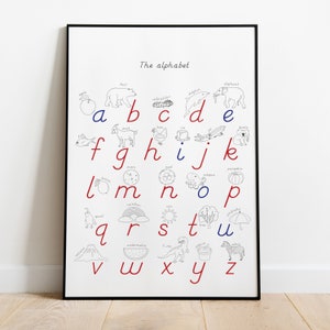 Lowercase Alphabet Phonics Poster D'nealian Style. Montessori Letter ...