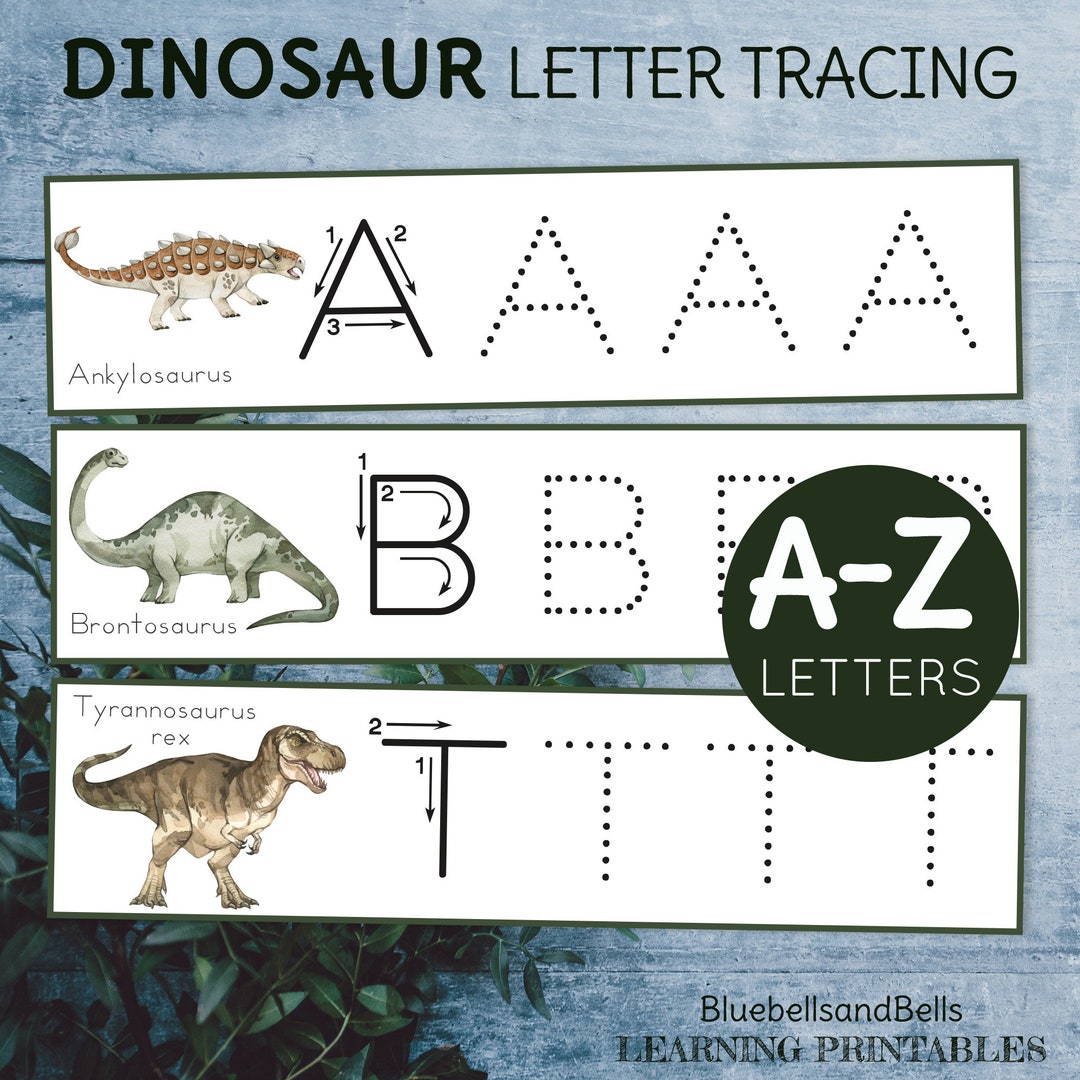Dinosaur Alphabet Cards Tracing Letters. Preschool Montessori ...