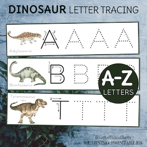 Dinosaur Alphabet Cards Tracing Letters. Preschool Montessori ...
