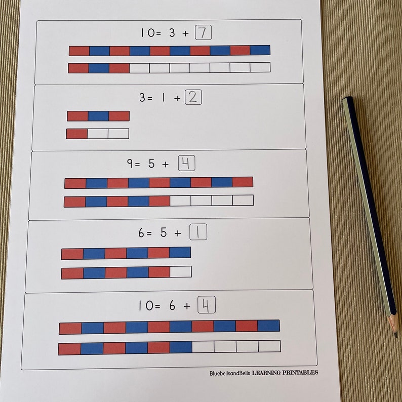 Montessori Number Rods Addition Printable. Missing Addend Equation ...