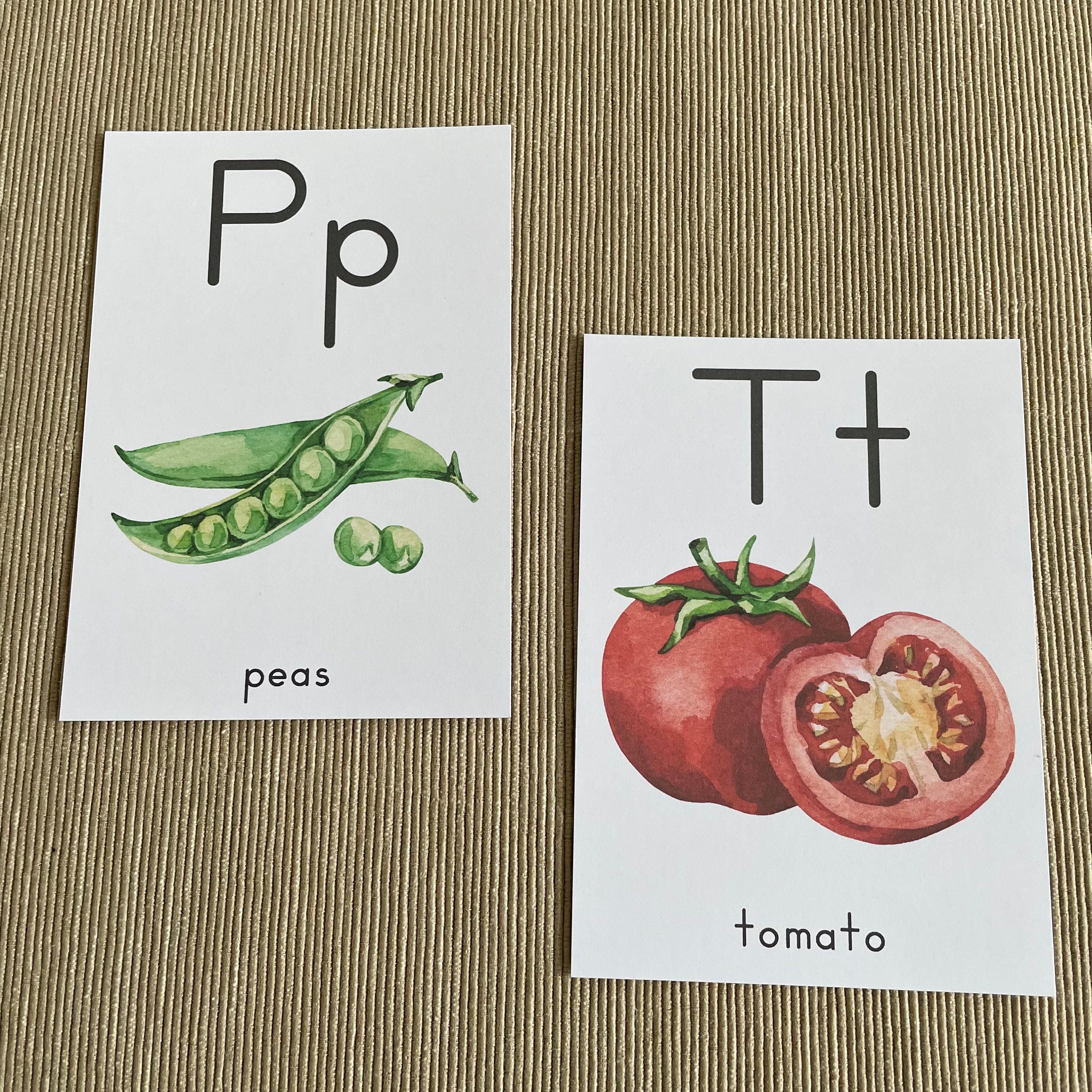 Alphabet Cards Fruits and Vegetables. Phonics Toddler and Preschool ...