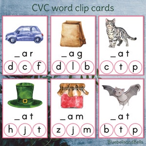 Phonics Printable CVC Word Clip Cards. Beginning Sound Printable ...