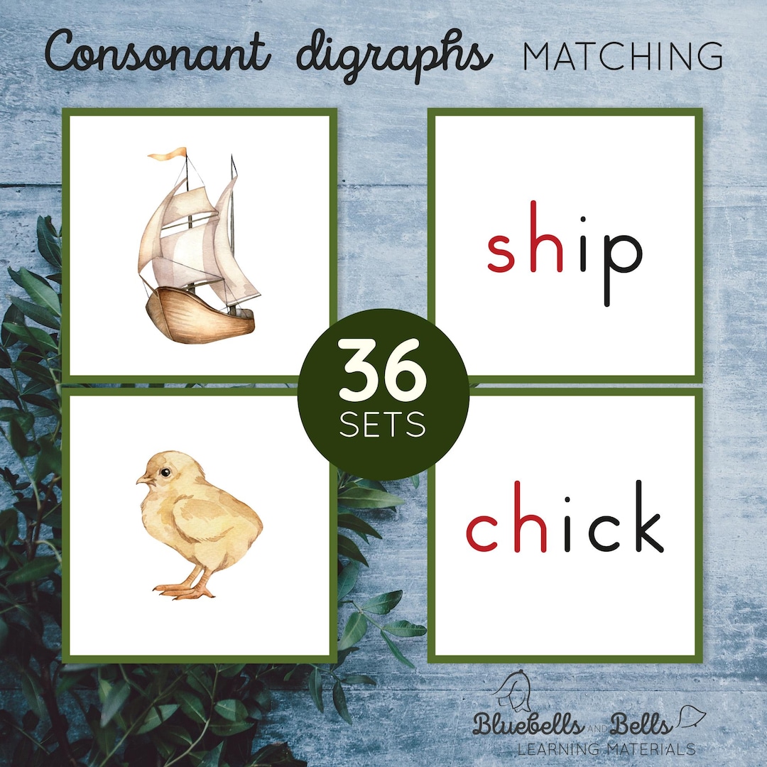 Digraph Cards Matching Activity. Montessori Phonics Green Series ...