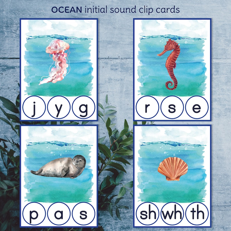 Ocean Animal Printable Phonics Clip Cards. Beginning Sound | Etsy