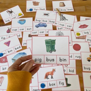 Montessori Printable Reading Clip Cards. Pink Series CVC Word Reading ...