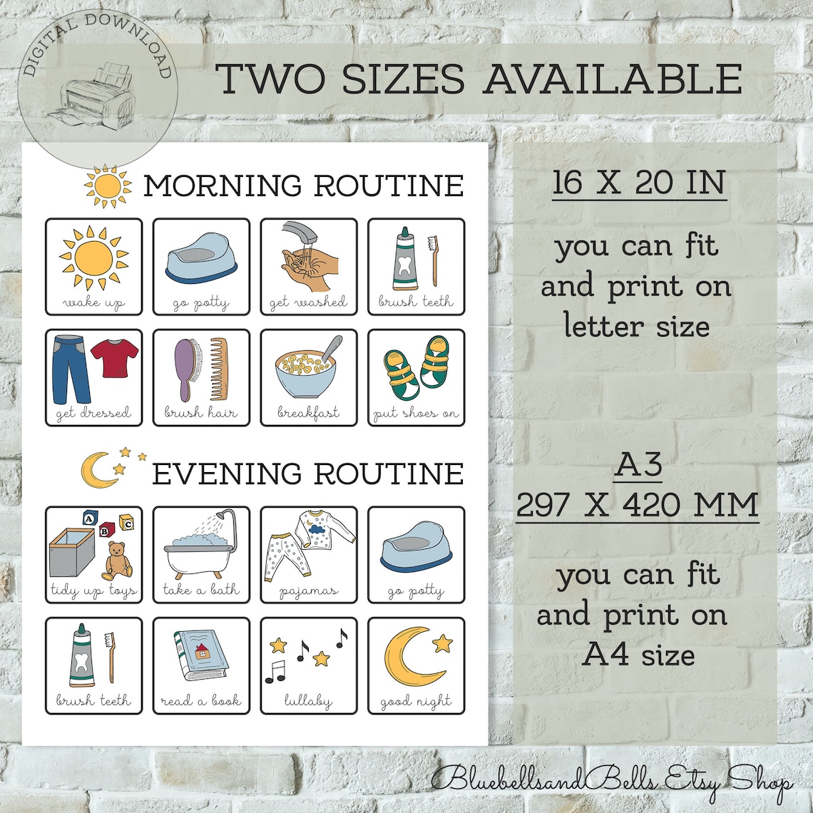 Toddler Routine Chart Poster Morning and Evening. Toddler - Etsy