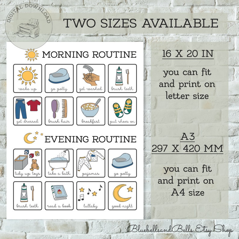 Toddler Routine Chart Poster Morning and Evening. Toddler - Etsy