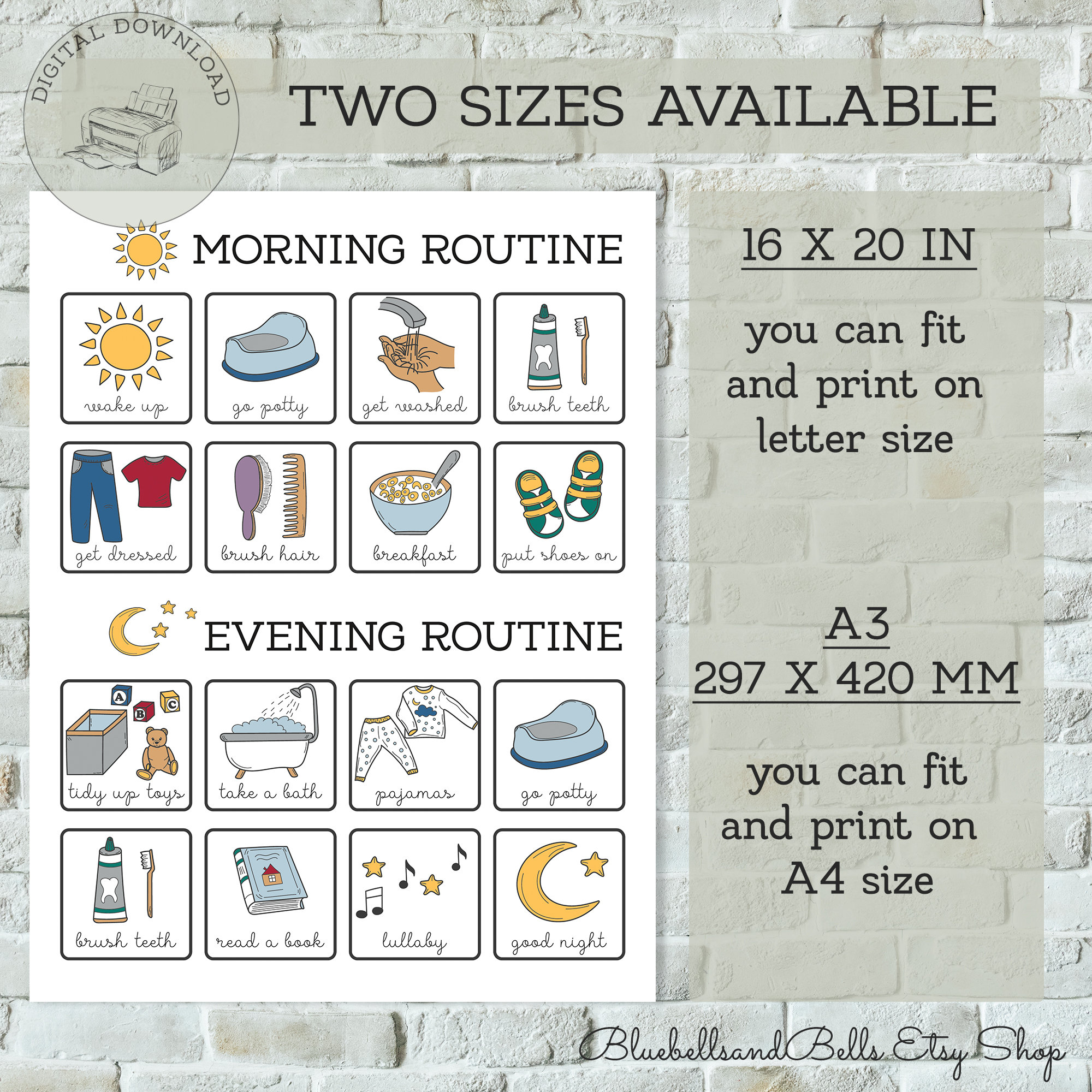 Toddler Routine Chart Poster Morning and Evening. Toddler - Etsy
