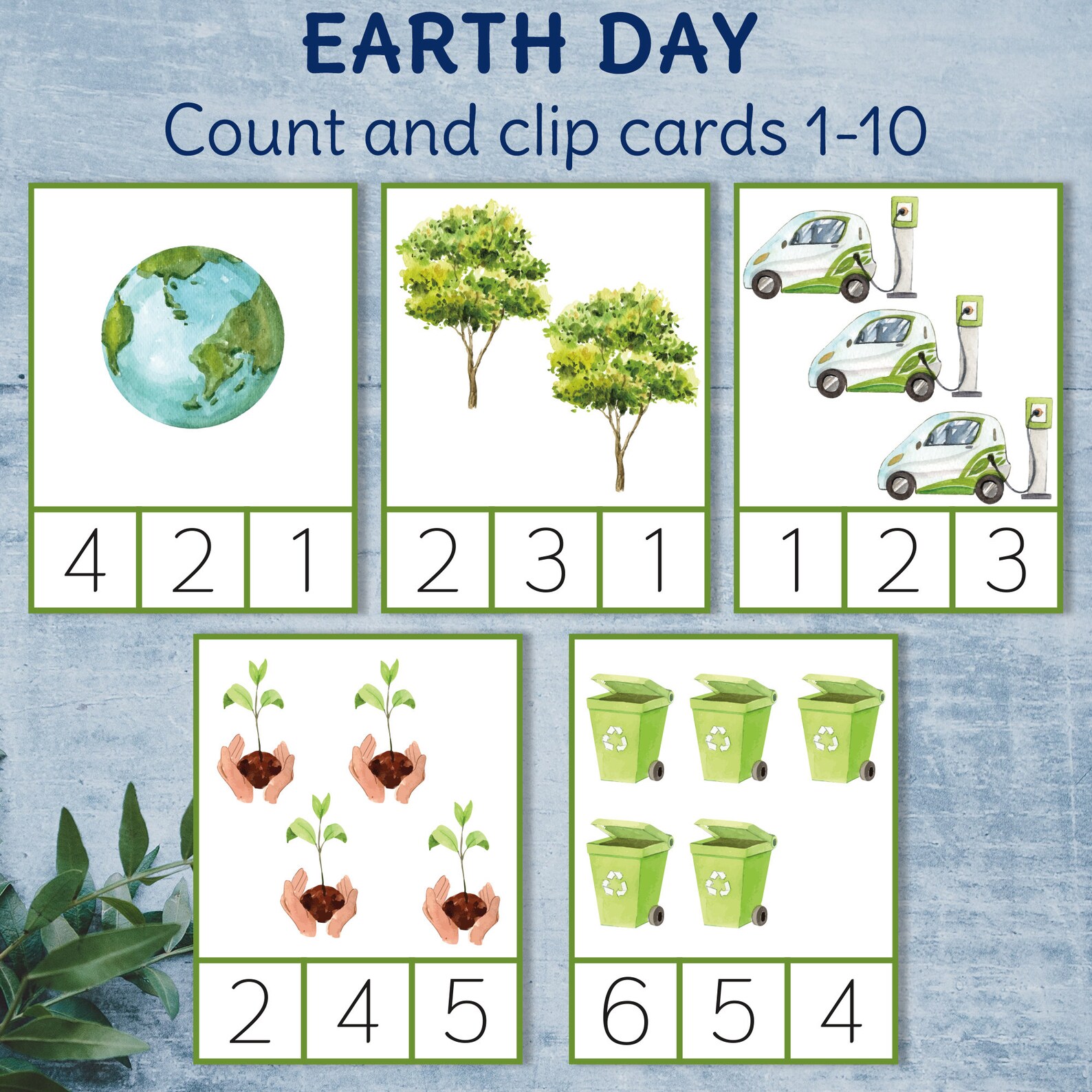 Earth Day Printable Count and Clip Cards 1-10. Spring Math | Etsy