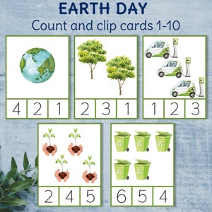 Earth Day Printable Count and Clip Cards 1-10. Spring Math Activity for ...