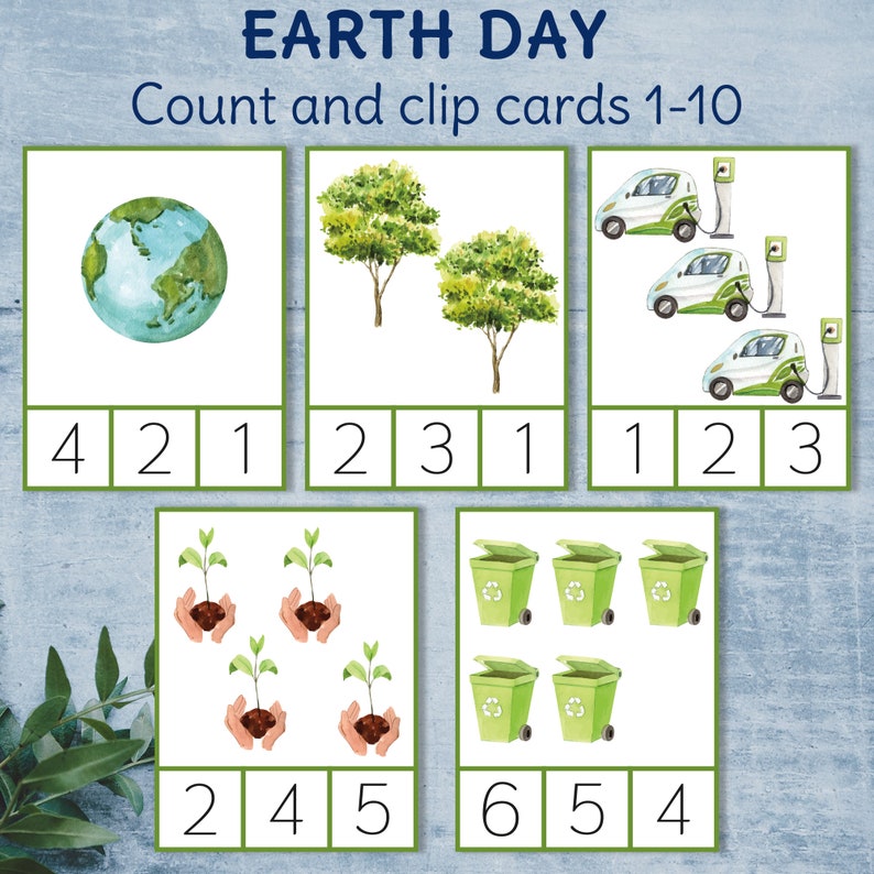 Earth Day Printable Count and Clip Cards 1-10. Spring Math - Etsy