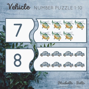 Vehicle Number Matching Printable Puzzle. Transport Counting Activity ...