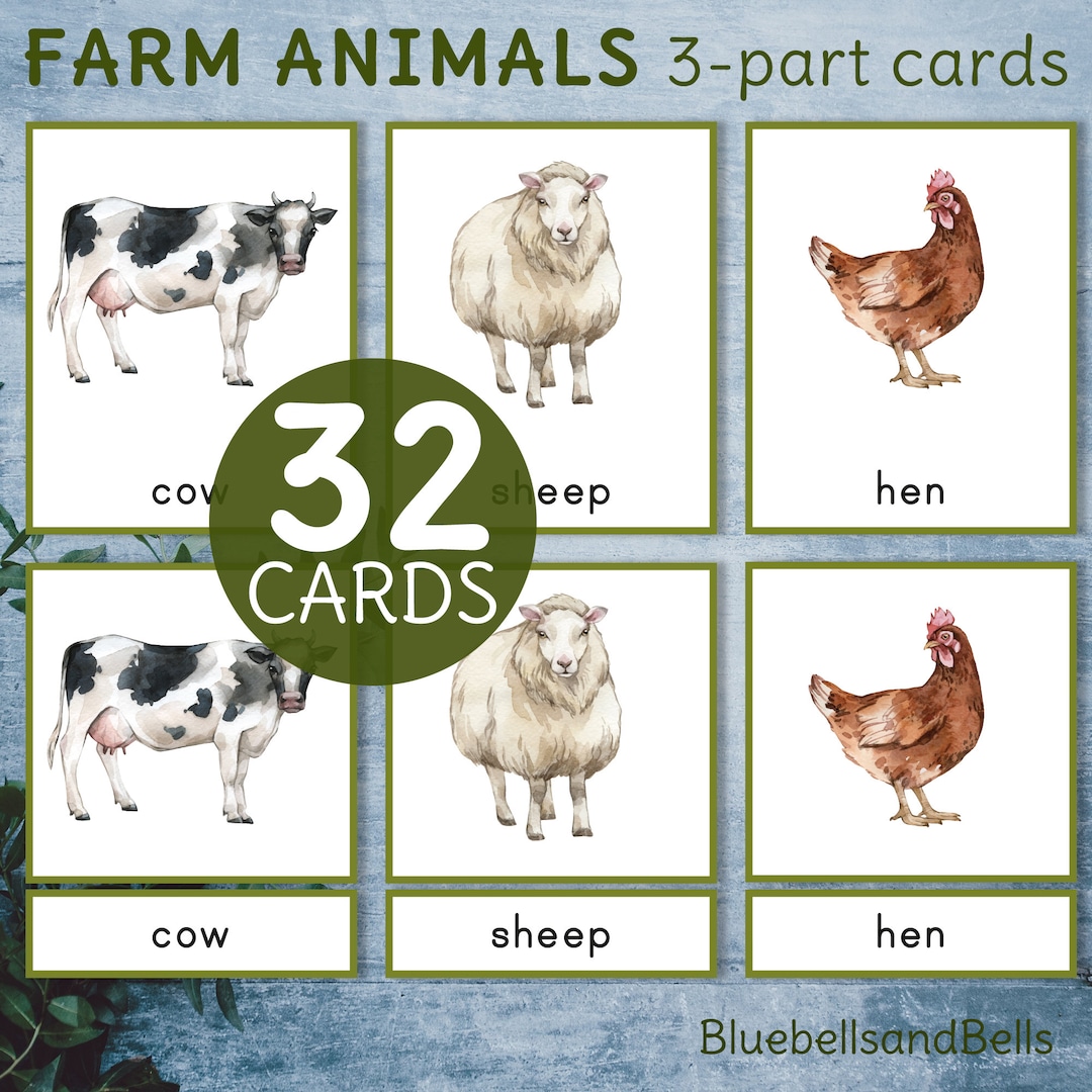 Farm Animal Montessori Printable 3 Part Cards. Preschool and ...