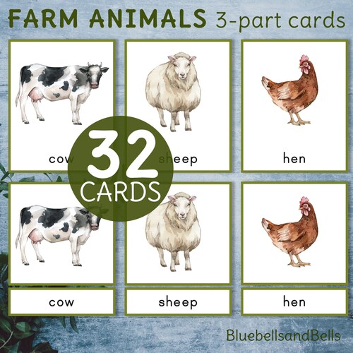 Farm Animals Montessori Printable Vocabulary 3 Part Cards. - Etsy