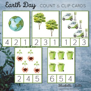 Earth Day Printable Count and Clip Cards 1-10. Spring Math Activity for ...