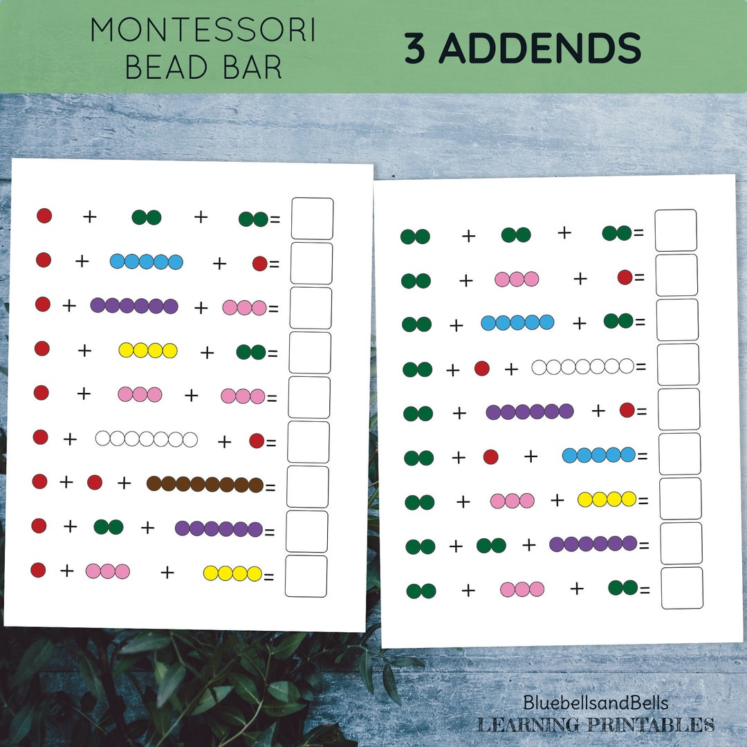 Montessori Bead Bar Addition 3 ADDENDS Worksheets. Montessori ...