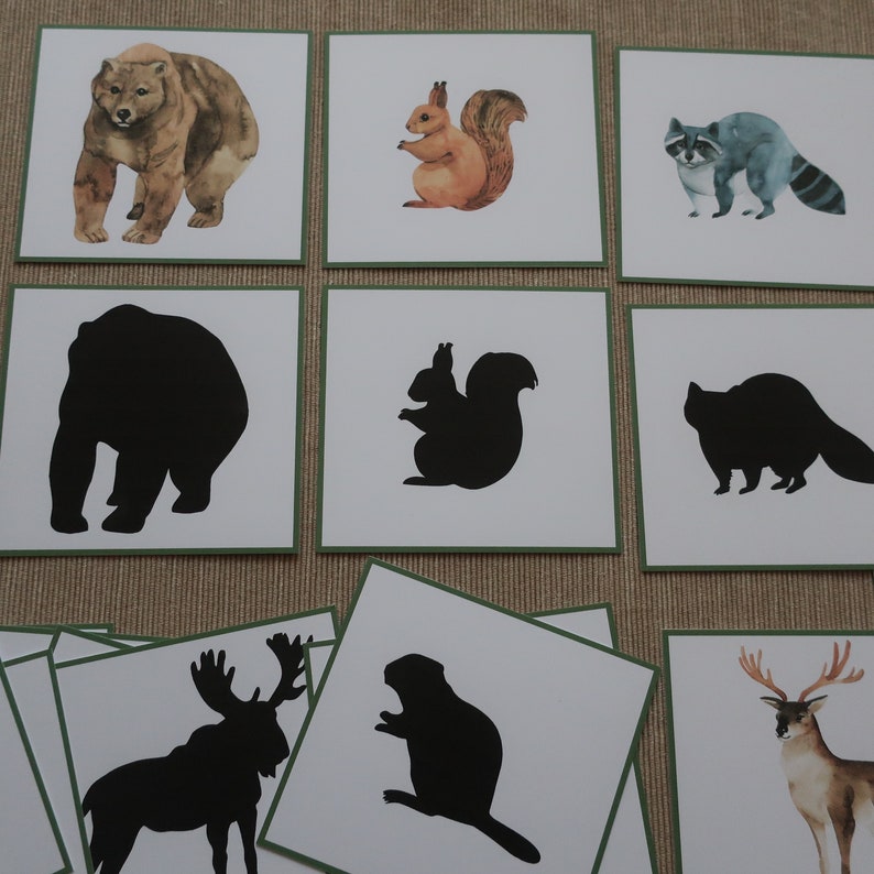 Woodland Animal Montessori Printable Shadow Matching Cards. | Etsy