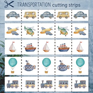 Montessori Printable Cutting Practice Strips Transportation. Toddler ...