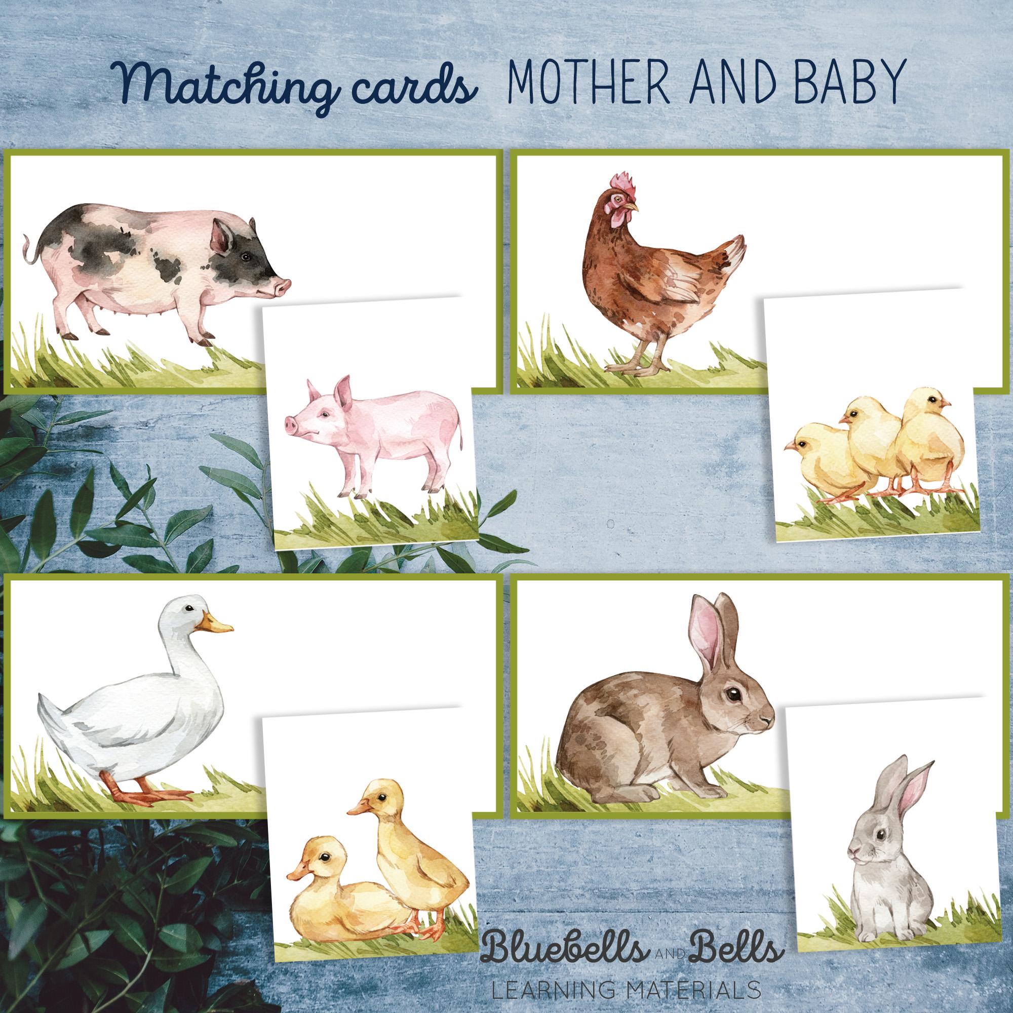 Mother and Baby Farm Animal Matching Cards and Flash Cards. Montessori ...