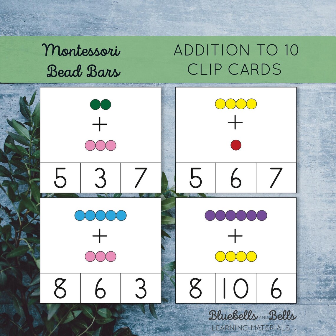 Montessori Addition Colored Beads Clip Cards. Montessori Printable Math ...