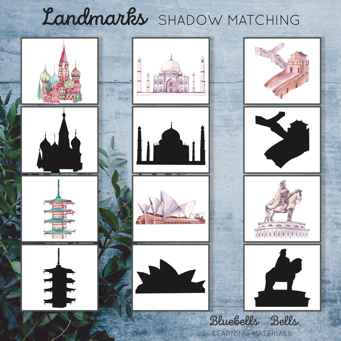 Landmarks of the World Cards Shadow Matching. Montessori Geography ...