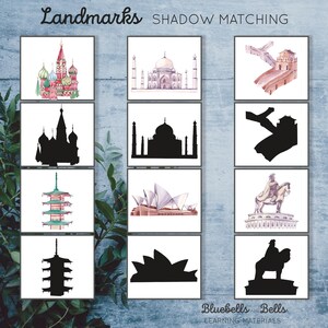 Landmarks of the World Cards Shadow Matching. Montessori Geography ...