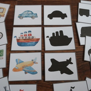 Vehicle Shadow Matching Cards. Montessori Toddler Printable. Preschool ...
