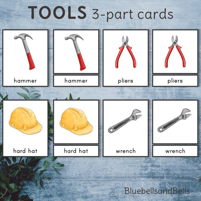 Tools Montessori Printable Three Part Cards. Preschool and | Etsy