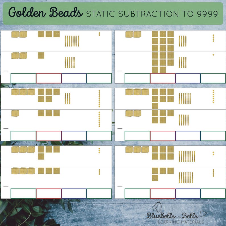 Montessori Golden Beads Static Subtraction to 9999. Extension Math ...
