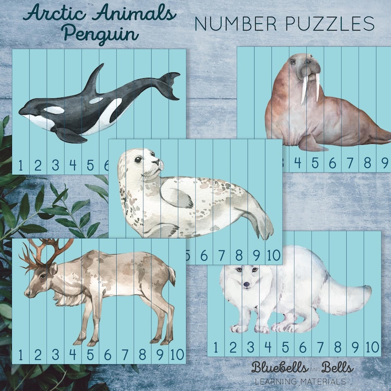 Arctic Animals Preschool Printable Puzzles 1-10. Penguin Number ...