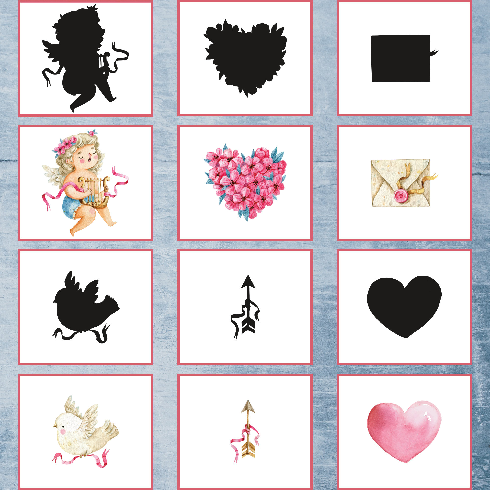 St. Valentines Day Shadow Matching Cards. Toddler Montessori - Etsy