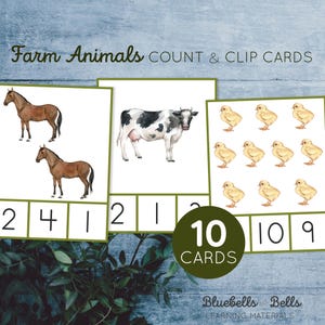 Farm Animals Count and Clip Cards 1-10. Farm Animals Counting Preschool ...
