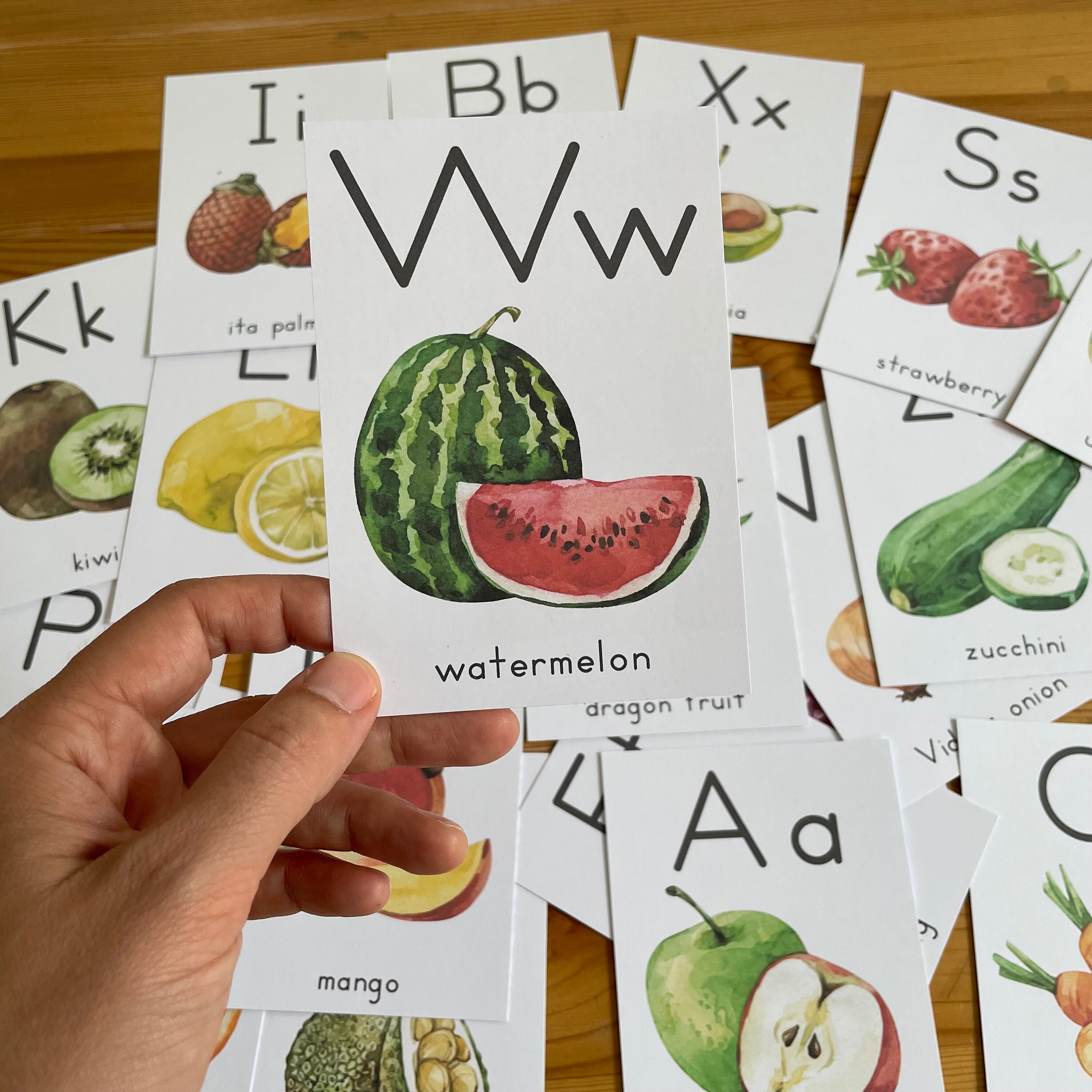 Alphabet Cards Fruits and Vegetables. Phonics Toddler and Preschool ...