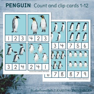 Penguin Count and Clip Cards 1-12. Preschool Winter Math Activity. - Etsy