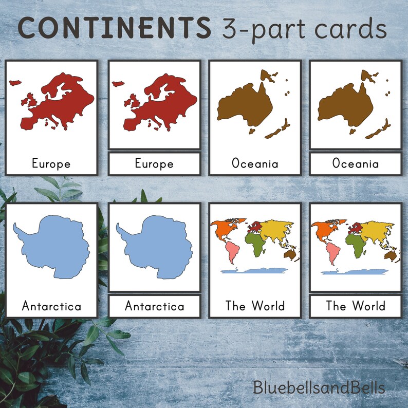 Continents Montessori Printable 3 Part Cards. - Etsy