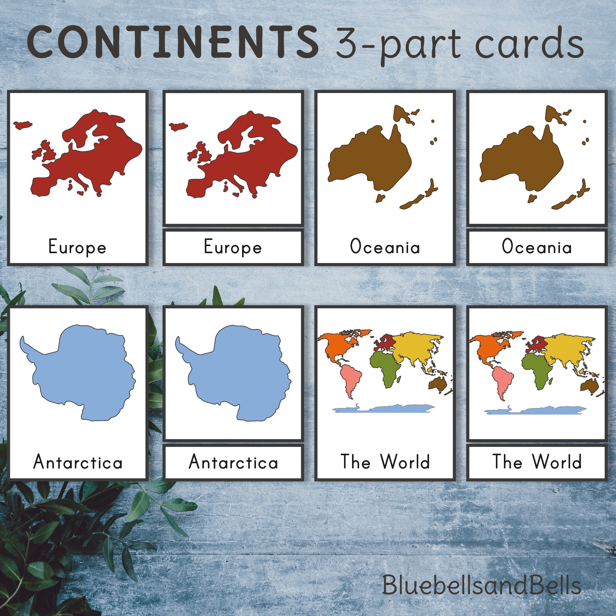 Continents Montessori Printable 3 Part Cards. - Etsy