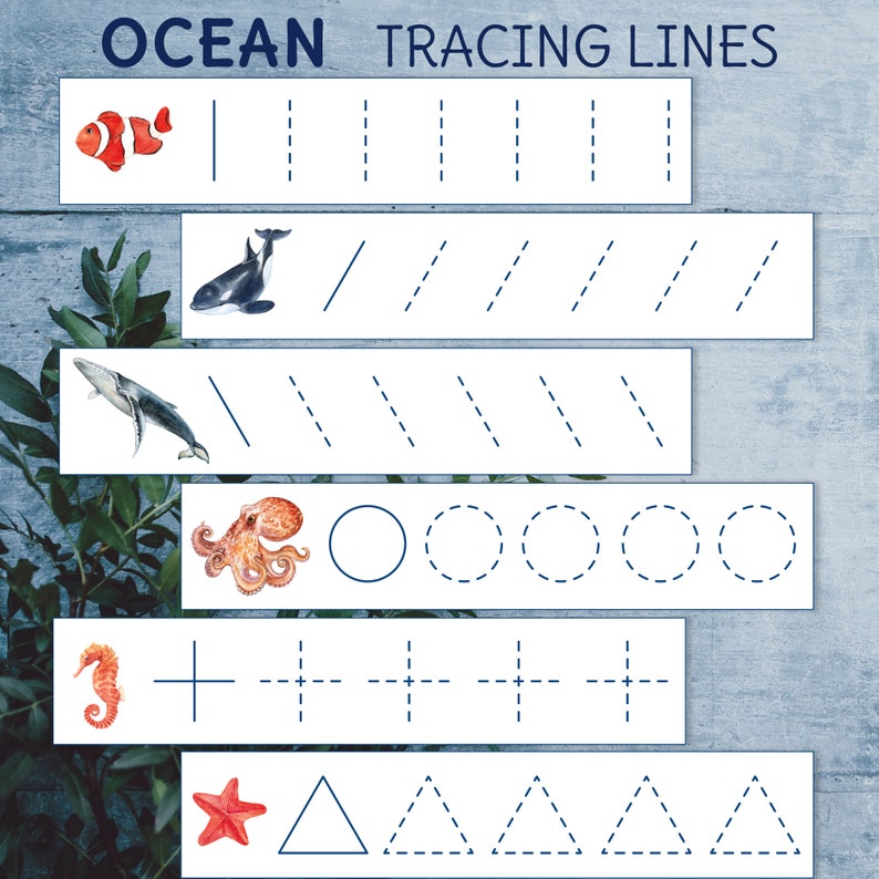 Ocean Preschool Tracing Strips. Pre-writing Practice Printable - Etsy