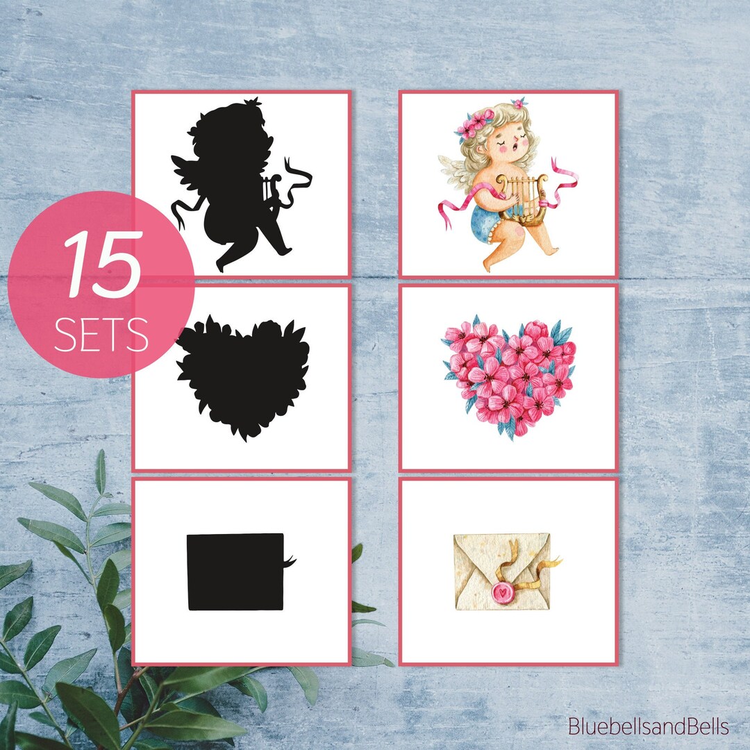St. Valentines Day Shadow Matching Cards. Toddler Montessori Printable ...