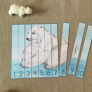 Polar Bear Preschool Printable Puzzle 1-10. Winter Kindergarten Number ...