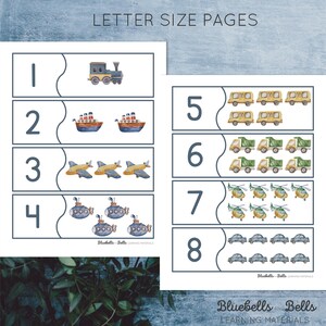 Vehicle Number Matching Printable Puzzle. Transport Counting Activity ...