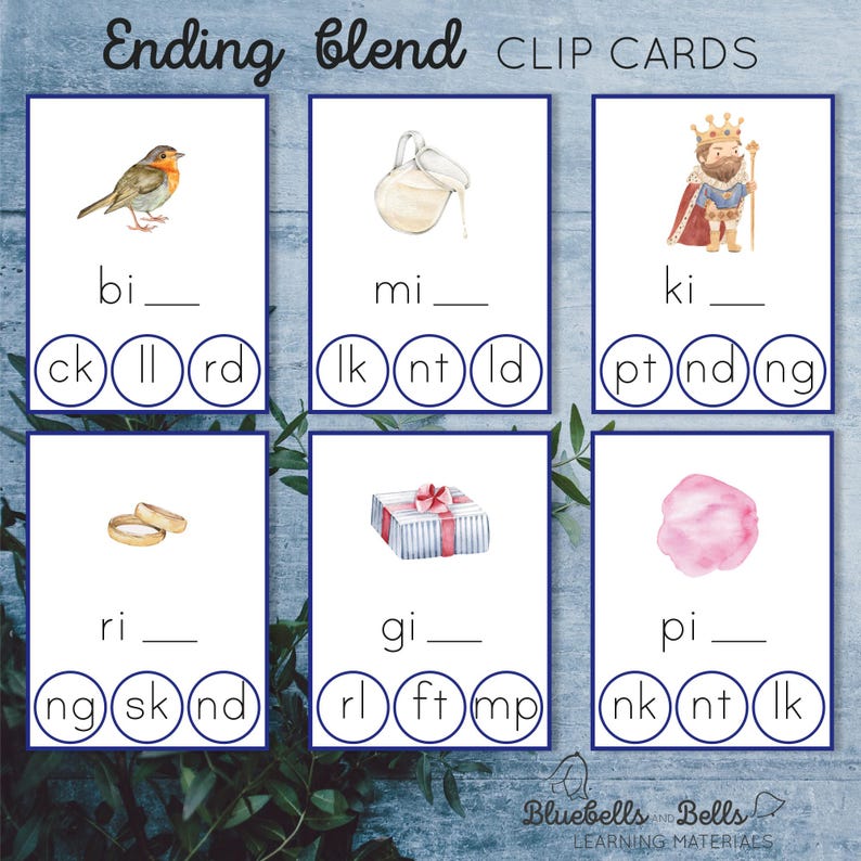 Ending Blend Clip Cards. Montessori Blue Series Consonant Blends. - Etsy