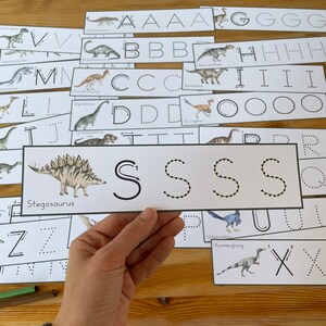 Dinosaur Alphabet Cards Tracing Letters. Preschool Montessori ...