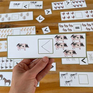 Farm Preschool Printable Comparing Numbers Cards. More Than, Less Than ...