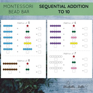 Montessori Bead Bars Addition to 10 Worksheets Sequential. Kindergarten ...