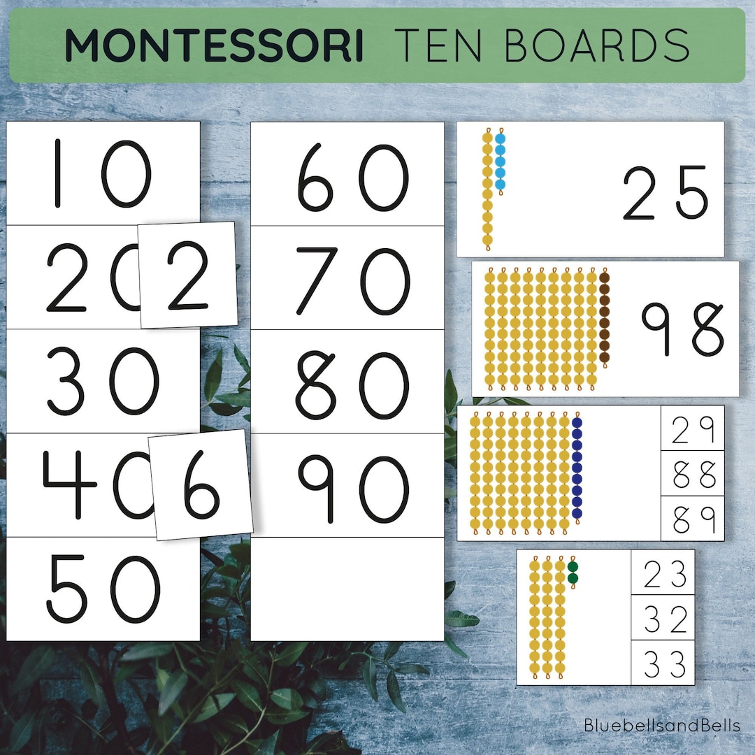 Montessori Printable Ten Boards Cards and Worksheets. Montessori Beads ...