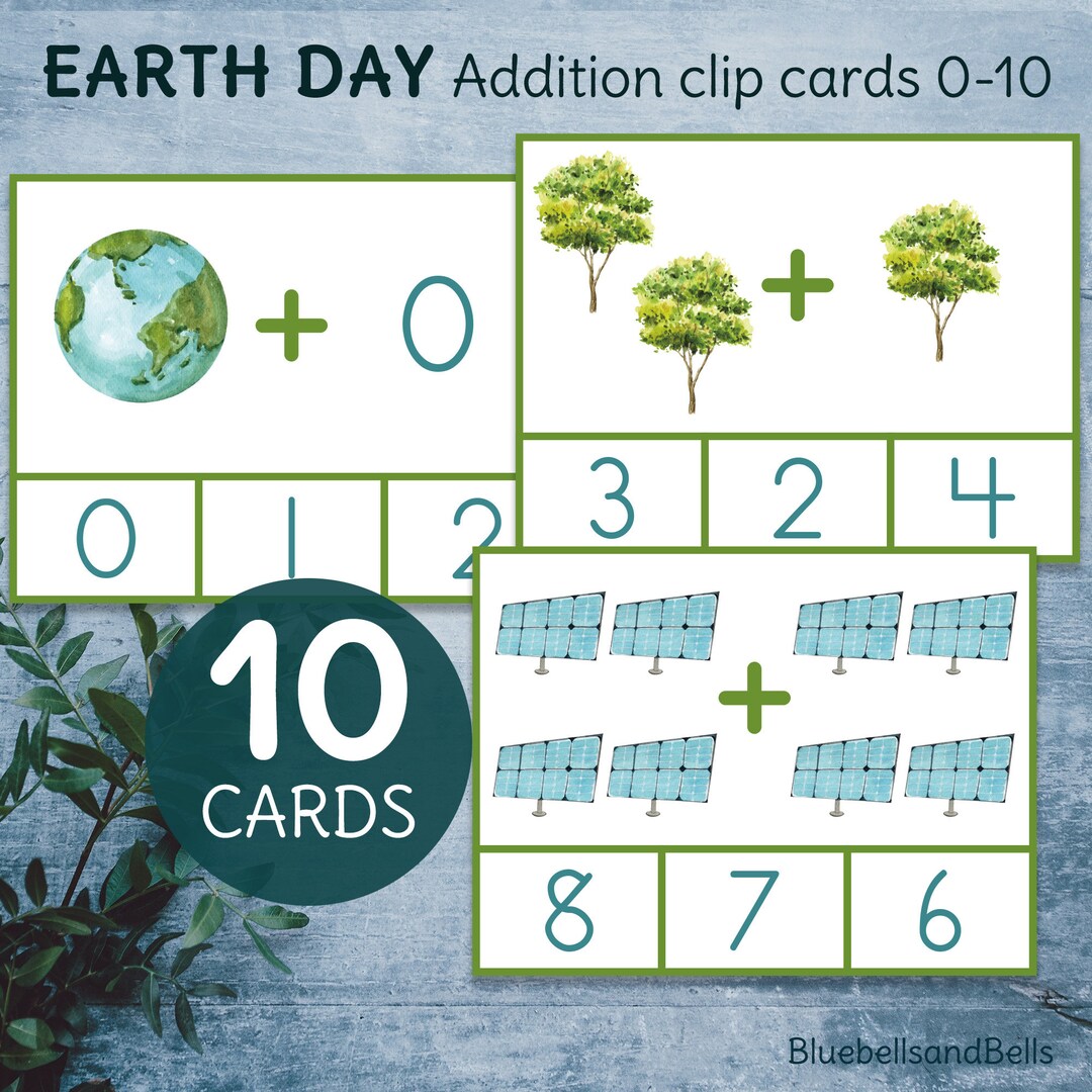 Earth Day Printable Count and Clip Cards Addition 1-10. Kindergarten ...
