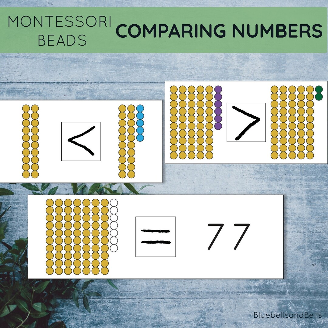 Montessori Ten Beads Comparing Numbers Printable Task Cards. Ten Boards ...