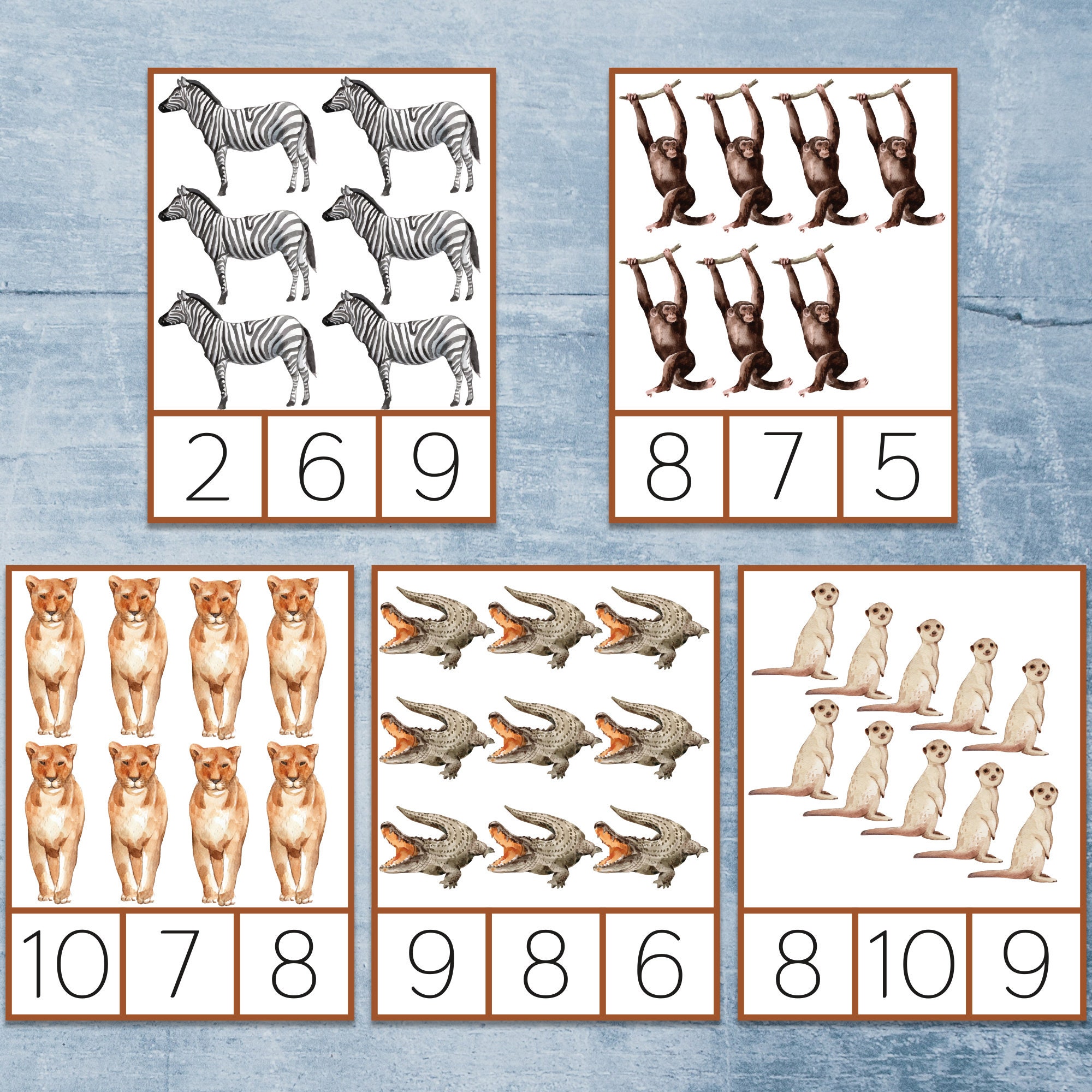 Africa Animal Printable Count and Clip Cards 1-10. Preschool - Etsy