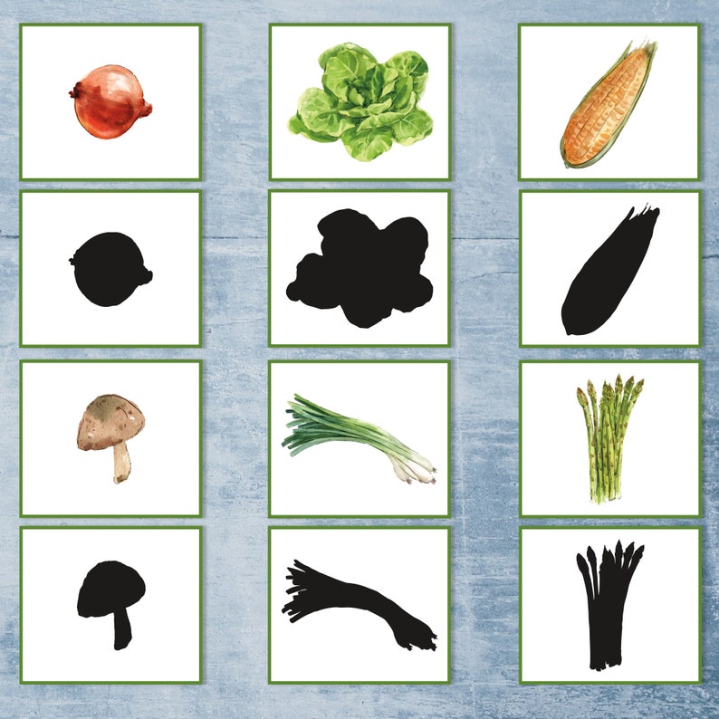 Vegetables Printable Shadow Matching Cards. Montessori Toddler | Etsy